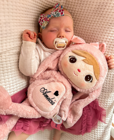 Lalka Metoo personalizowana Puchata Królisia z Kokardką - Pudrowy Róż | DomLalek.pl