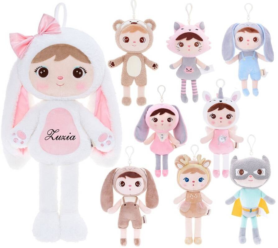 Metoo Set of Dolls - Personalized Fluffy White Bunny with Bow and Mini ...